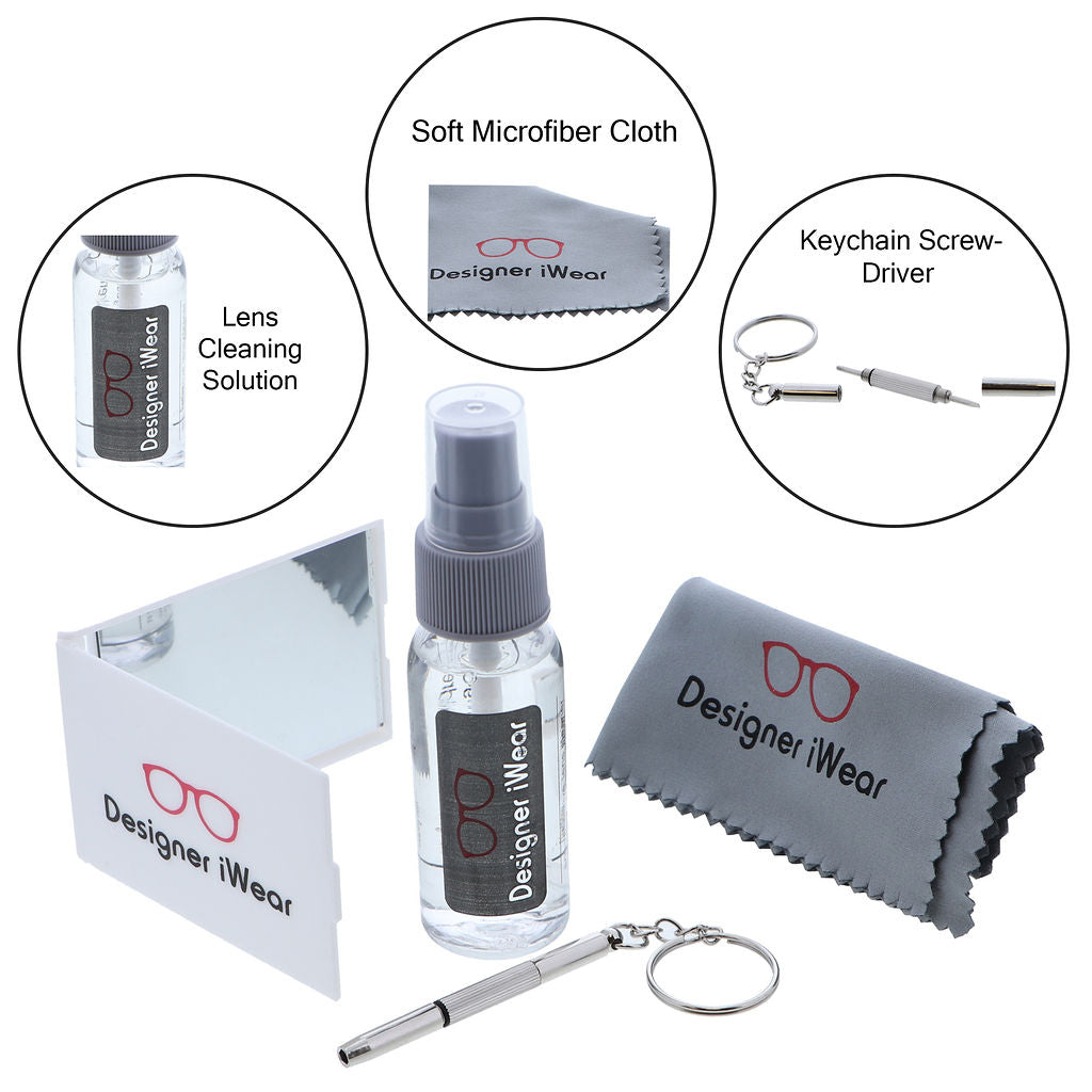 Designer iWear Eyeglass Care Kit with Lens Cleaning Spray, Microfiber